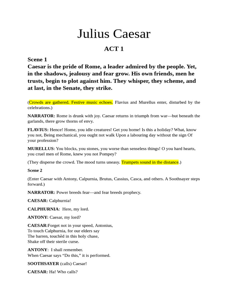 Julius Caesar Act 1-4 Summary | PDF | Julius Caesar | Mark Antony