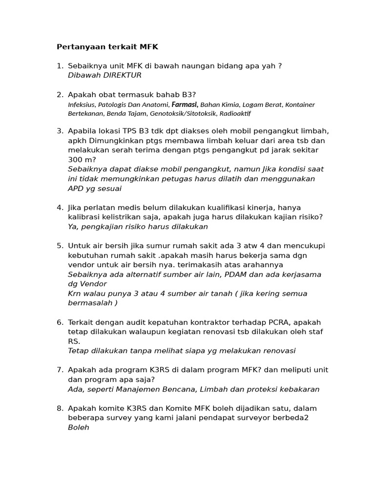 Pertanyaan Umum tentang MFK dan K3RS | PDF