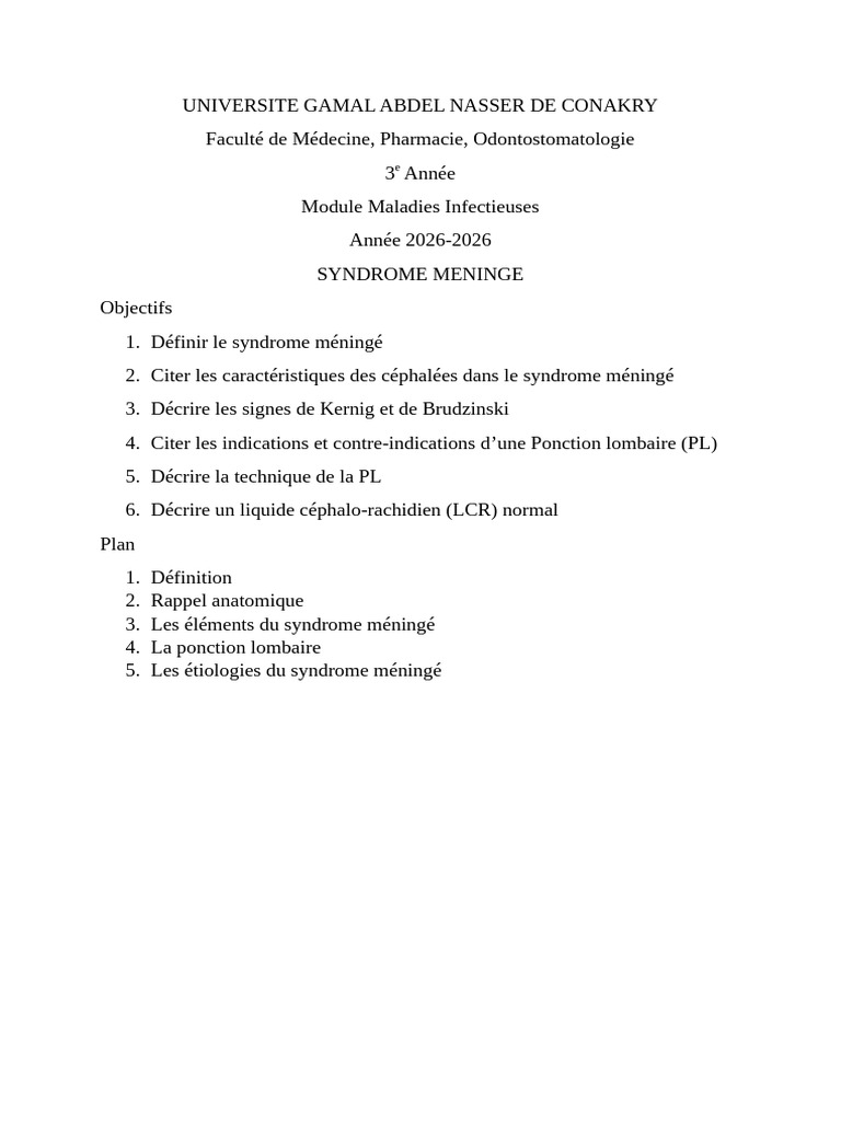 Comprendre le Syndrome Méningé et PL | PDF | Méningite | Syndrome