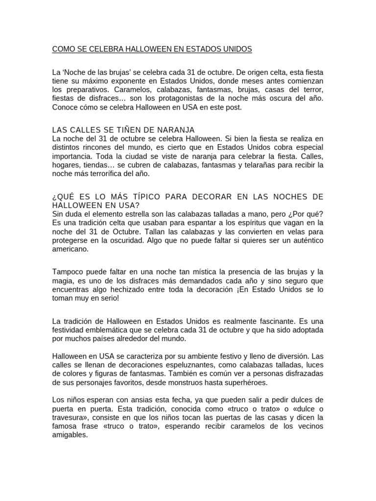 Como Se Celebra Halloween en Estados Unidos | PDF | Víspera de Todos ...