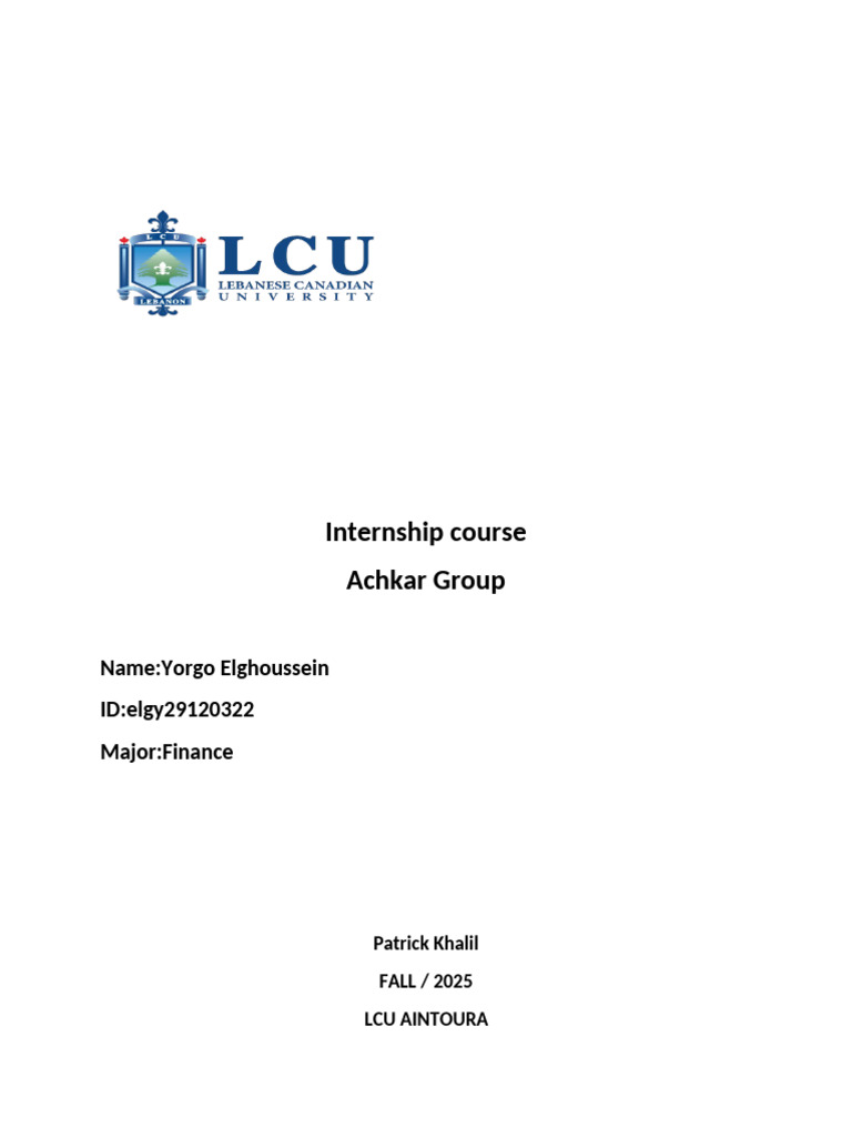 Internship Course Cover Page | PDF