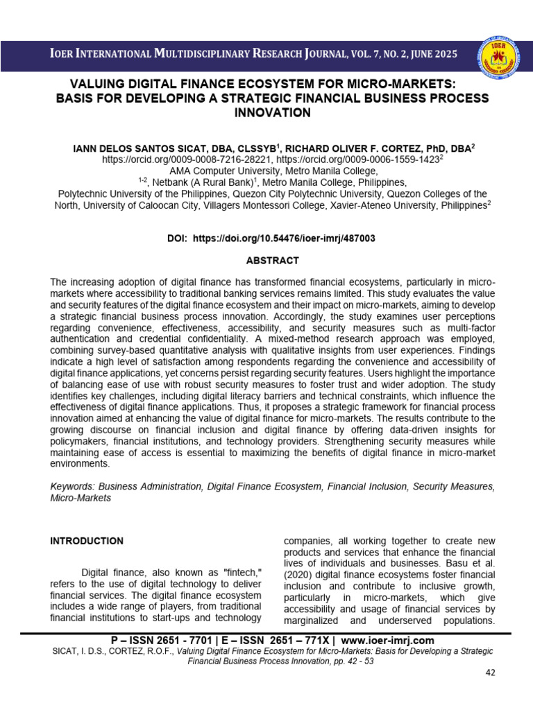 Digital Finance Ecosystem in Micro-Markets | PDF | Statistics