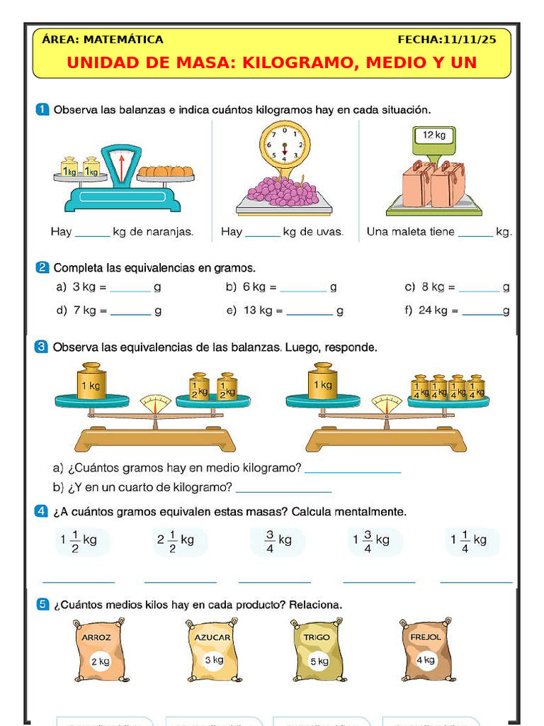 Martes 11 Nov Ficha Mate Unidad de Masa El Kilogramo, Medio Kilo y Un ...