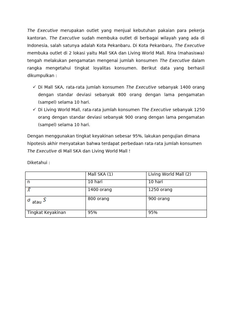 CONTOH SOAL 1 HIPOTESIS 2 RATA-RATA | PDF