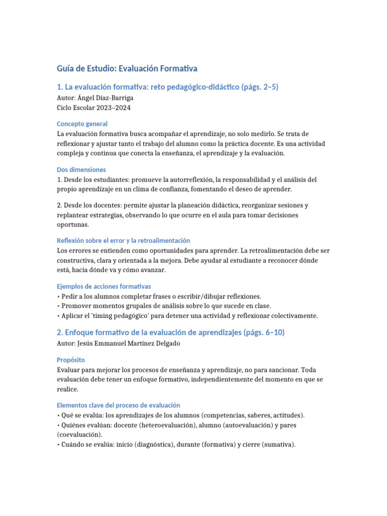 Guía de Estudio Evaluación Formativa v2 | PDF | Evaluación | Enseñando