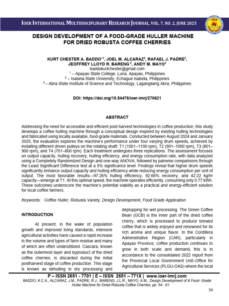 Design Development of a Food- Grade Huller Machine for Dried Robusta ...