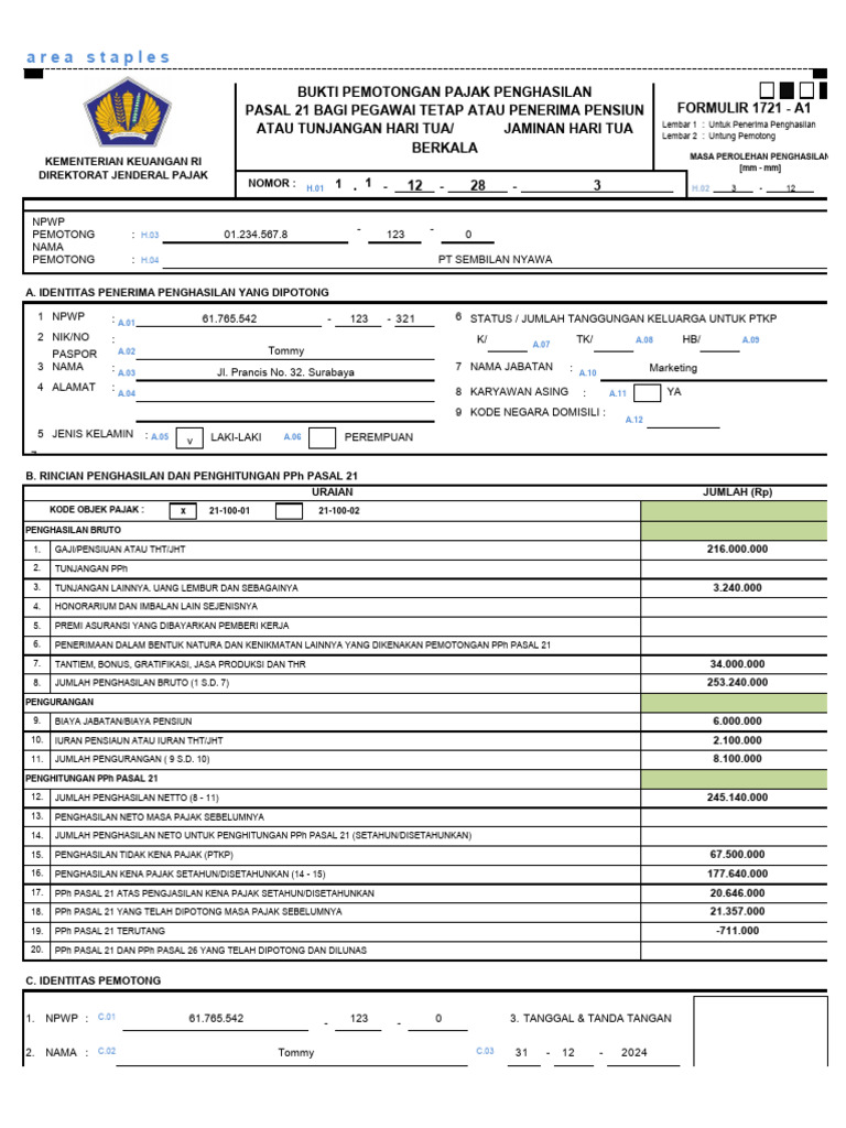 Form A1 - Tommy PP | PDF
