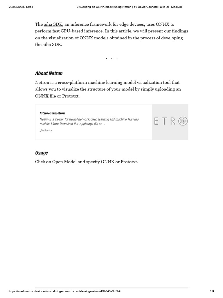 Visualizing An ONNX Model Using Netron - by David Cochard - Ailia-Ai - Medium | PDF | Machine ...