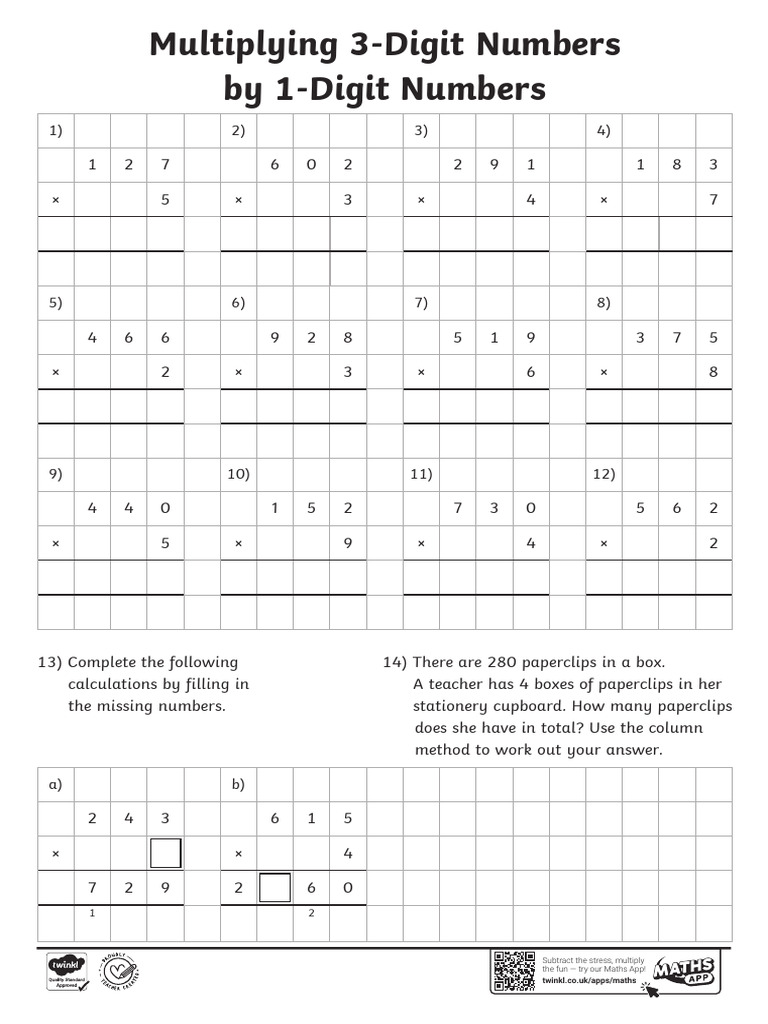 T M 1675152497 Multiplying 3 Digit Numbers by 1 Digit Numbers Worksheet ...