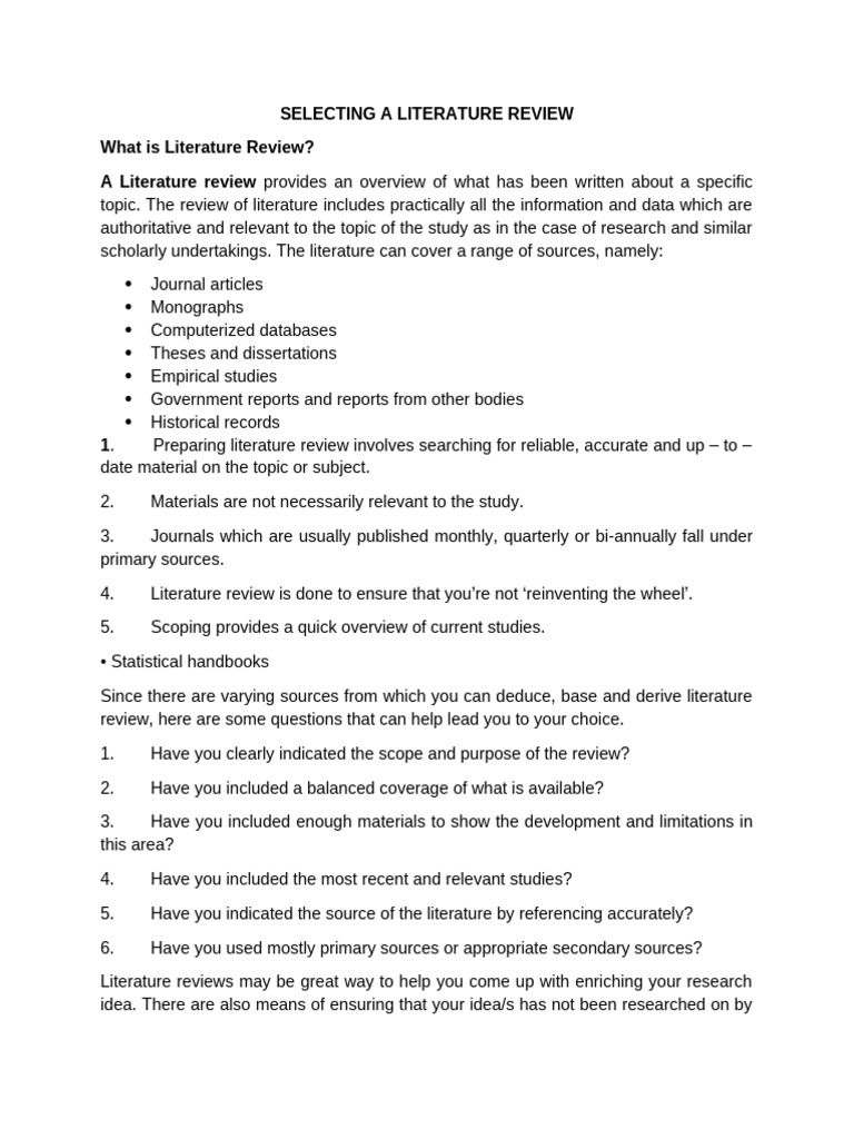 How to Select a Literature Review | PDF | Systematic Review ...