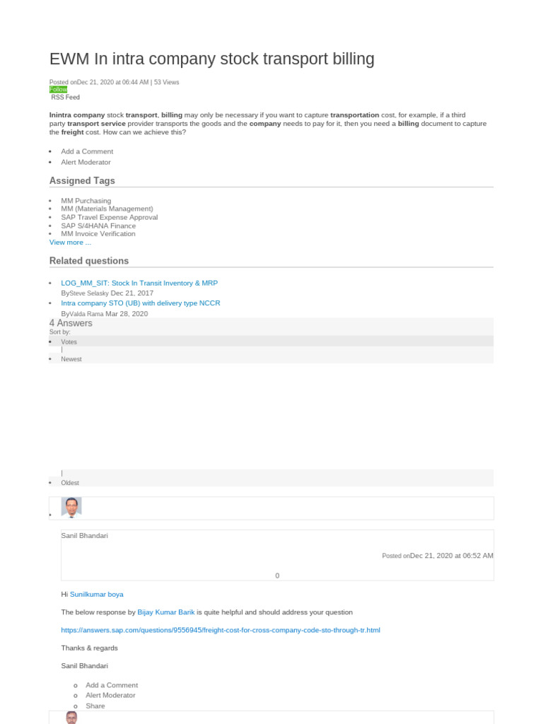 EWM in Intra Company Stock Transport Billing | PDF | Supply Chain ...