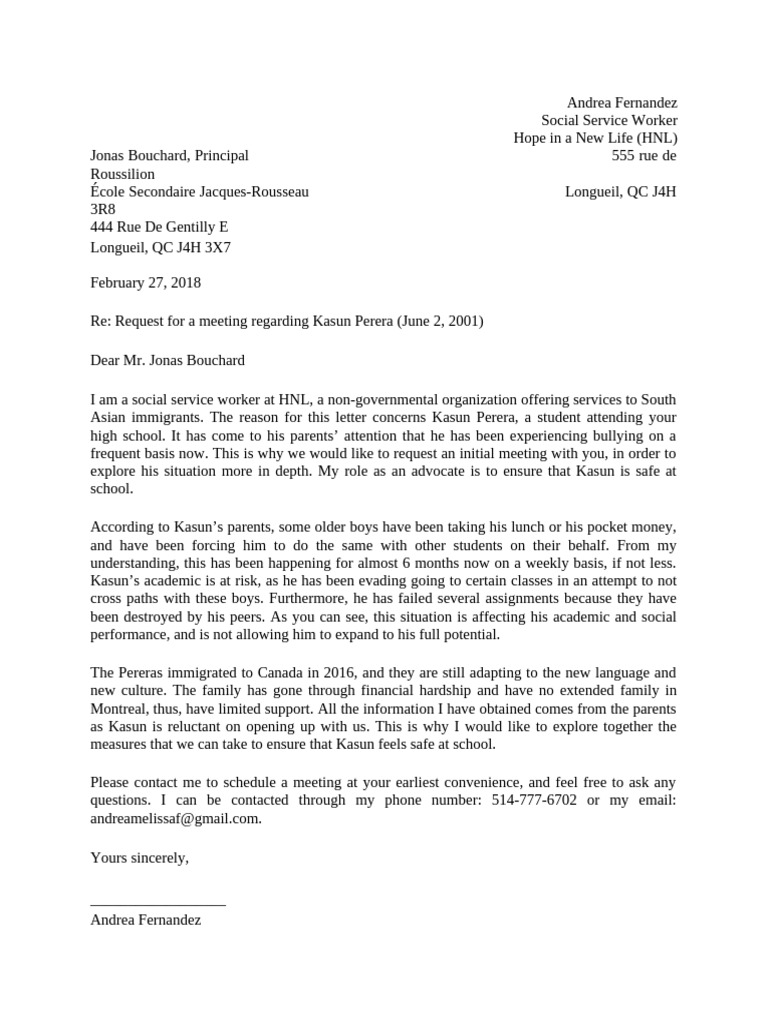 Fieldwork V - Professional Letter Writing Assignment | PDF