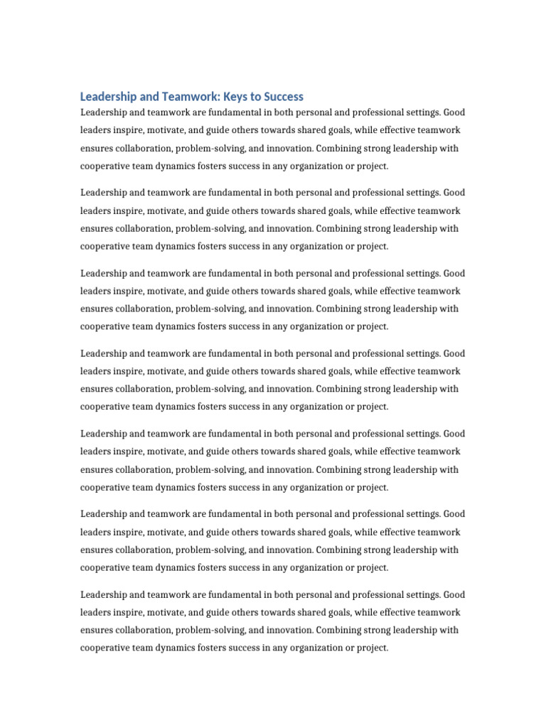 Leadership and Teamwork Essay | PDF | Leadership | Collaboration