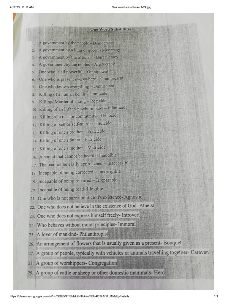 One Word Substitutes 1-29.Jpg | PDF