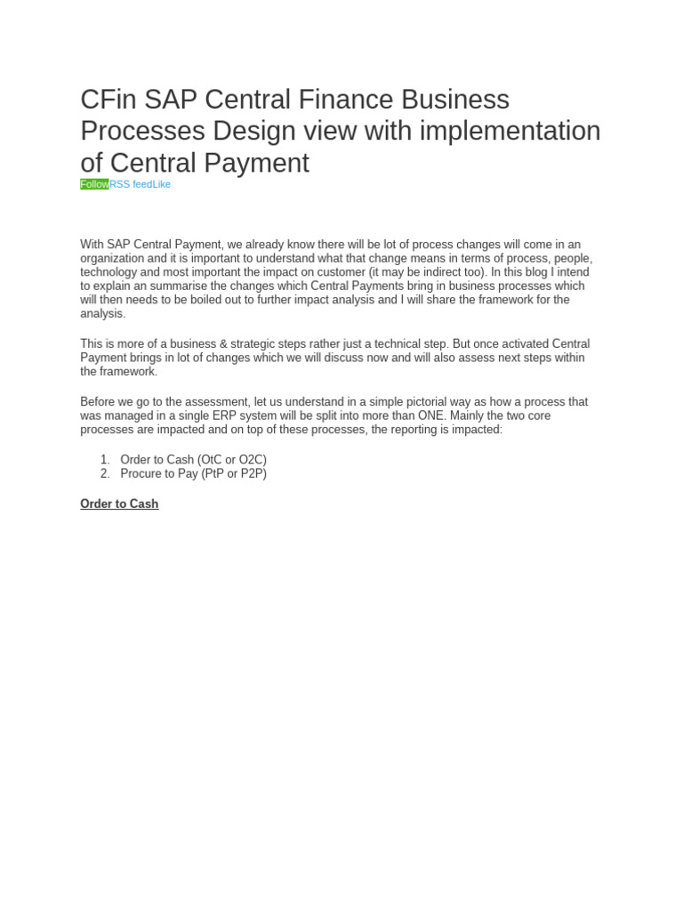 CFin SAP Central Finance Business Processes Design View With ...
