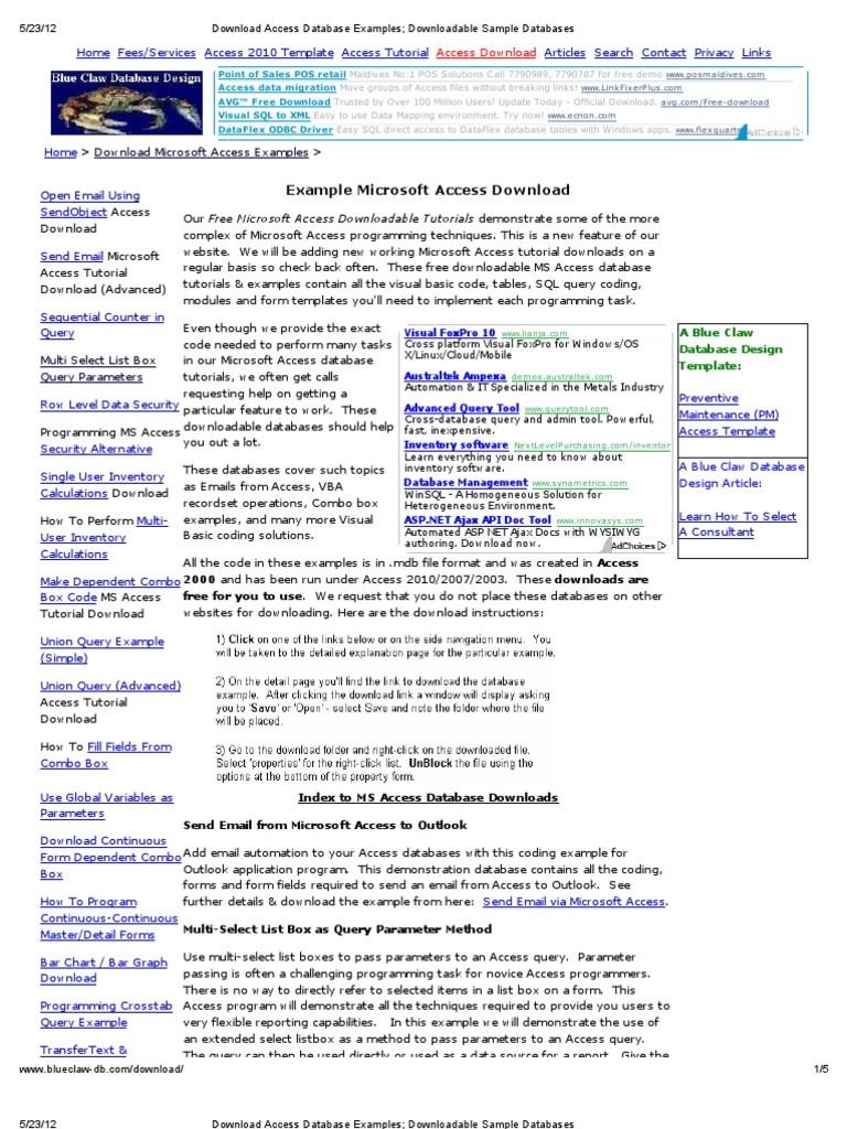 Access Database Examples Download Able Sample Databases | PDF | Microsoft Access | Parameter ...