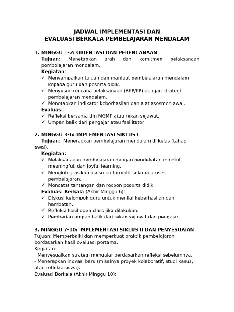 Jadwal Implementasi Dan Evaluasi Berkala Pembelajaran Mendalam | PDF