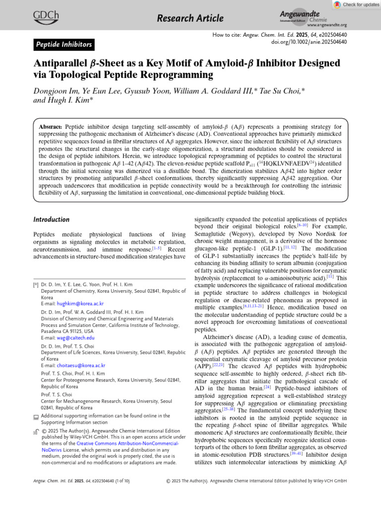 (Angew. Chem. Int. Ed. 2025) Antiparallel β-Sheet as a Key Motif of ...