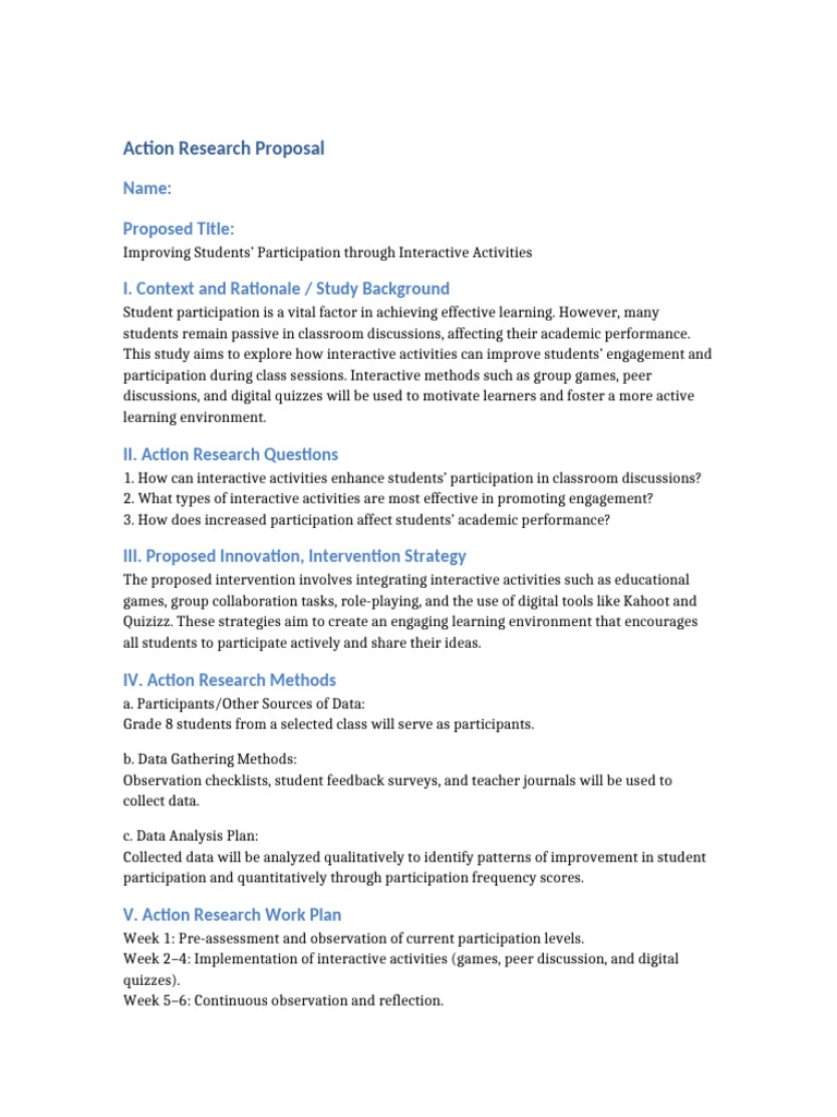 Action Research Proposal Interactive Activities19 | PDF | Action ...