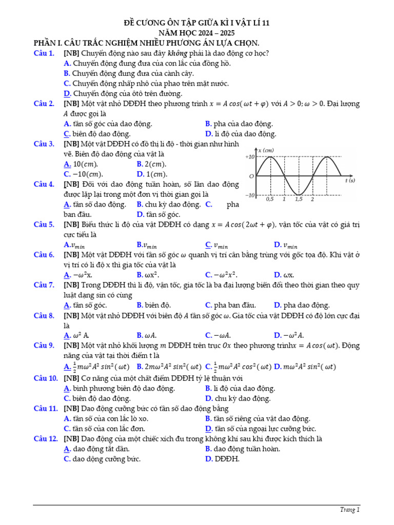 Ã N Táº¬P GK I - VL 11 - GV | PDF