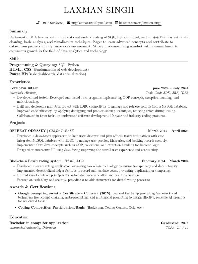 Resumai Laxman | PDF | Java (Programming Language) | Databases