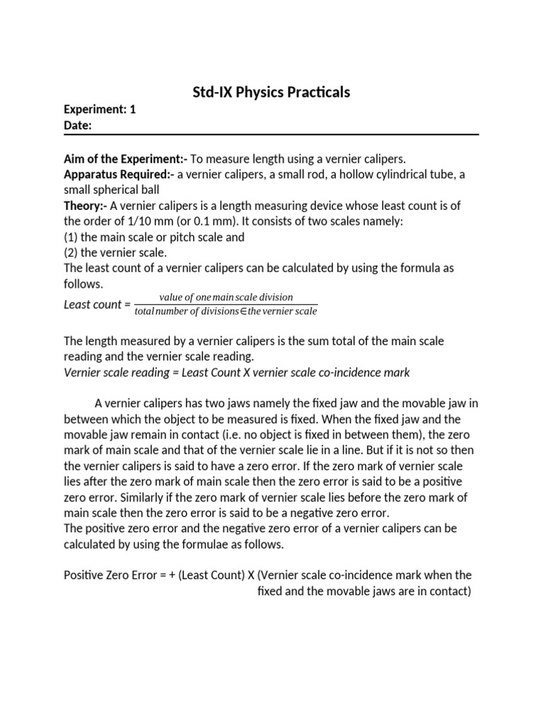 Std-9 Physics Practical Manual | PDF