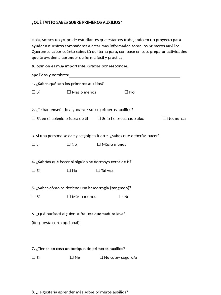 Qué Tanto Sabes Sobre Primeros Auxilios | PDF