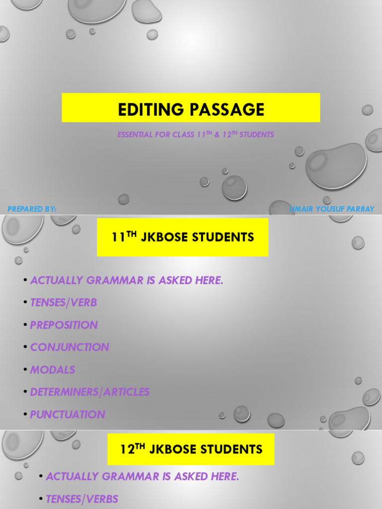 Editing PassageFull GRAMMAR 11th & 12th Notes | PDF | Verb ...