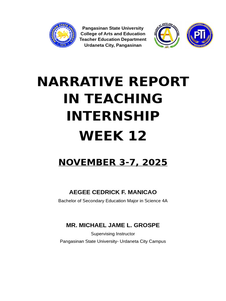 August Narrative Report (Manicao) Week 12 | PDF | Teachers | Learning