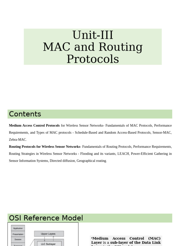 WSN PPT unit 3 | PDF | Channel Access Method | Wireless Sensor Network