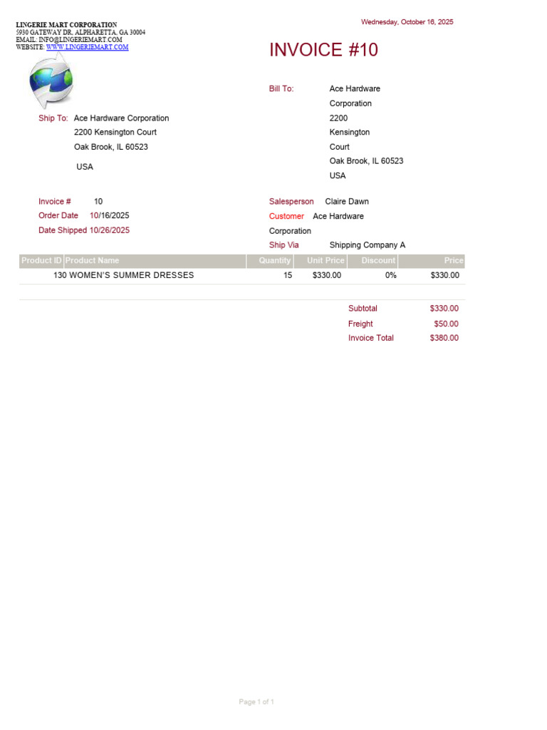 Ace Hardware Invoice #10 - 2025 | PDF