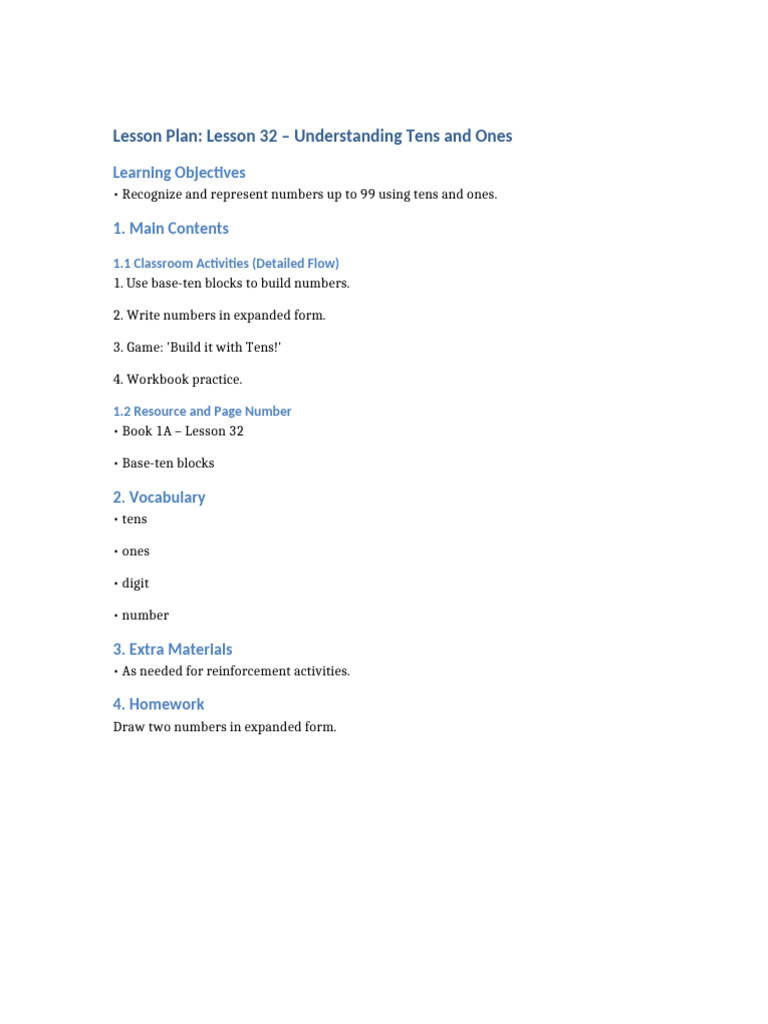 Lesson 32 - Understanding Tens and Ones | PDF
