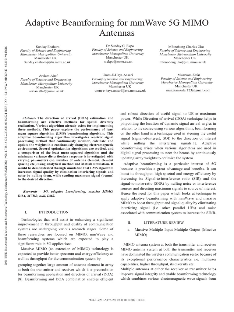 Adaptive Beamforming For MmWave 5G MIMO Antennas | PDF | Mimo | Antenna ...