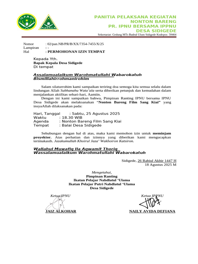 Surat Pinjam Barang | PDF