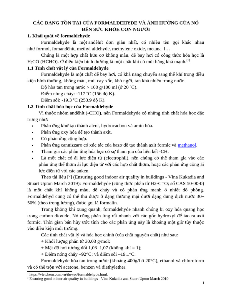Các D NG T N T I C A Formaldehyde | PDF