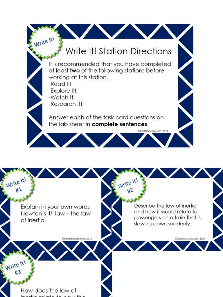 Newtons 1st Law Station Lab Instructions | PDF | Force | Inertia