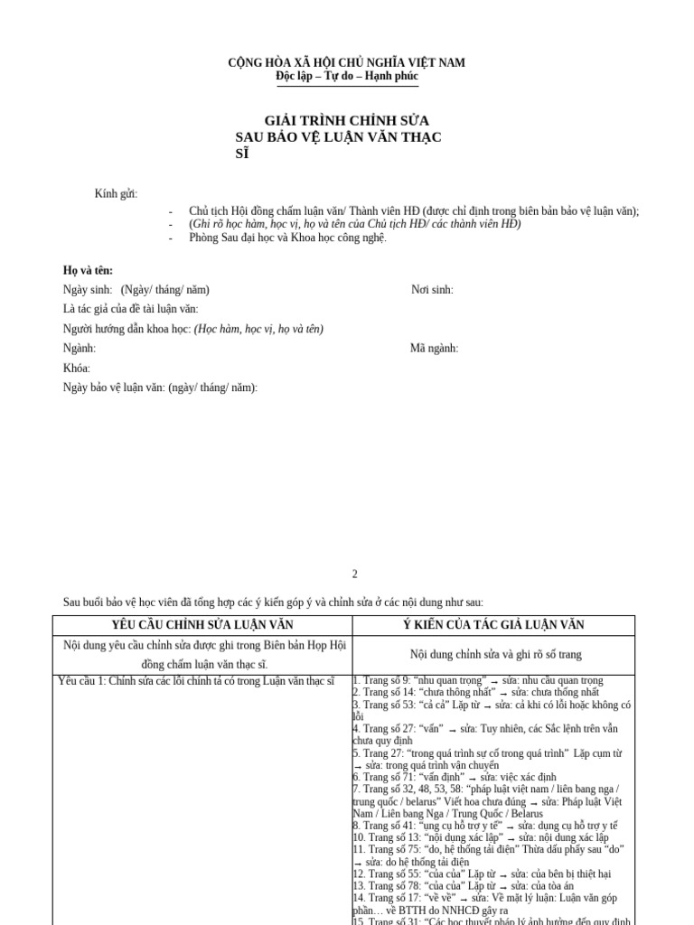 SBV Giai Trinh Chinh Sua | PDF