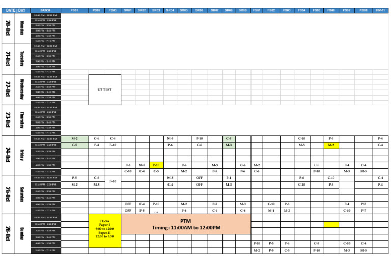 Revised Engineering Wing Time Table 20 Oct To 26th Oct 2025 | PDF