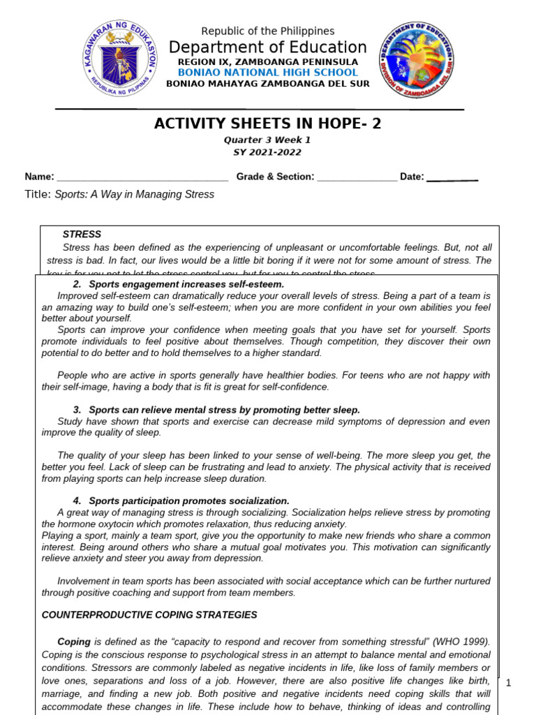 Las HOPE-2 3rd Quarter First Week | PDF | Anxiety | Stress (Biology)
