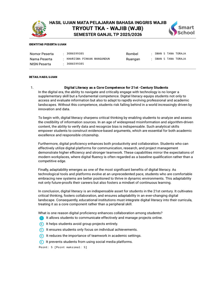 Hasil Tryout Tka - Wajib | PDF