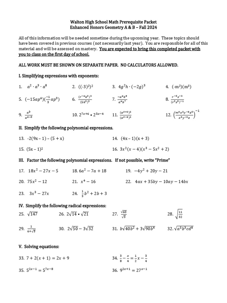 Enhanced Honors Geometry - Updated 2024 | PDF | Quadratic Equation ...