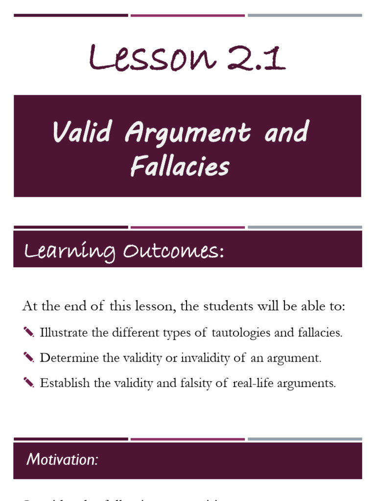 Valid Arguments and Fallacies Explained | PDF | Argument | Logic