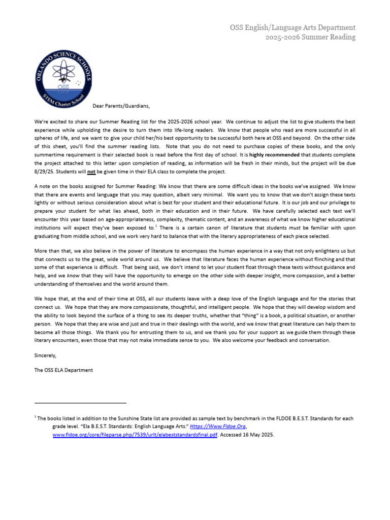 OSS Summer Reading 2025-2026 Guide | PDF | Microsoft Power Point