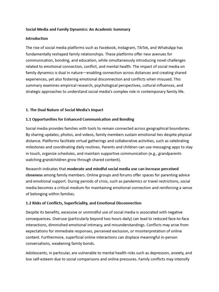Social Media's Impact on Family Dynamics | PDF | Adolescence | Social Media