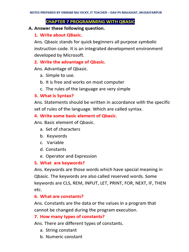 Write About Qbasic.: A. Answer These Following Question | PDF ...