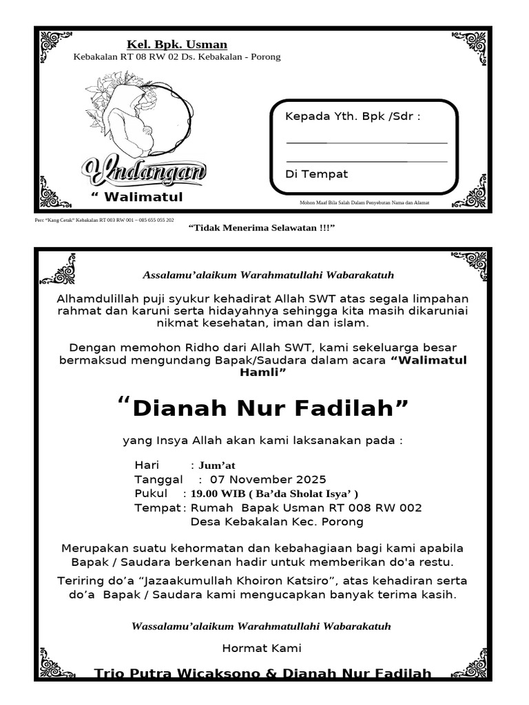 Undangan Walimatul Hamli Dianah 2025 | PDF