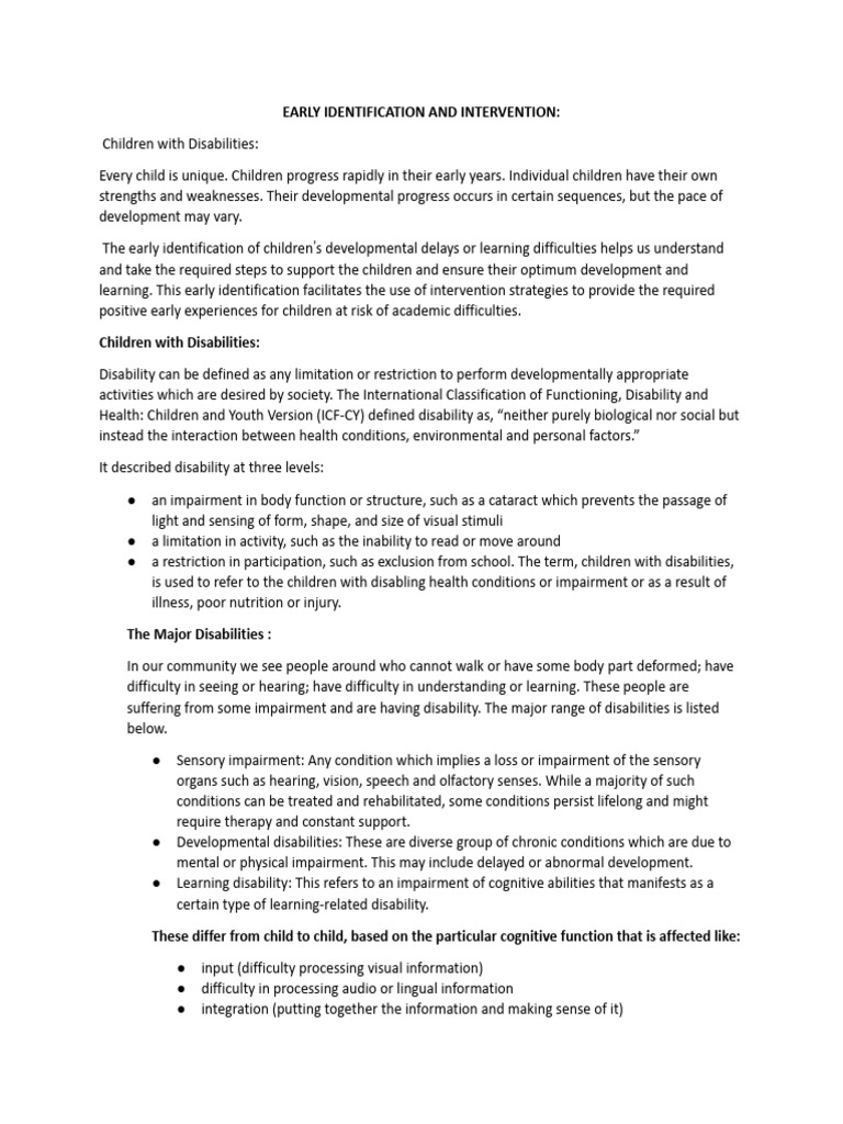 Early Identification of Disabilities in Children | PDF | Learning ...
