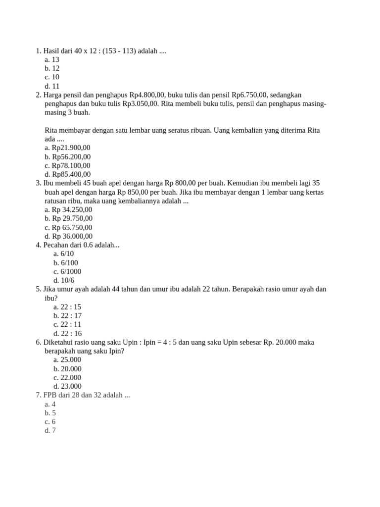 soal TKA BU Ade | PDF