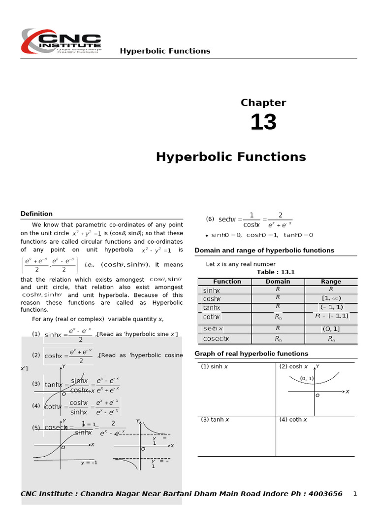 01 Self Theory Hyperbolic Function | PDF | Function (Mathematics ...