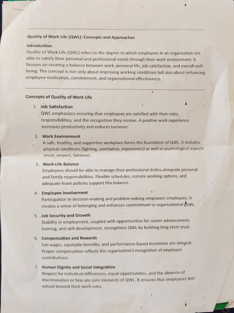 HRM Quality Work Life | PDF | Employment | Job Satisfaction